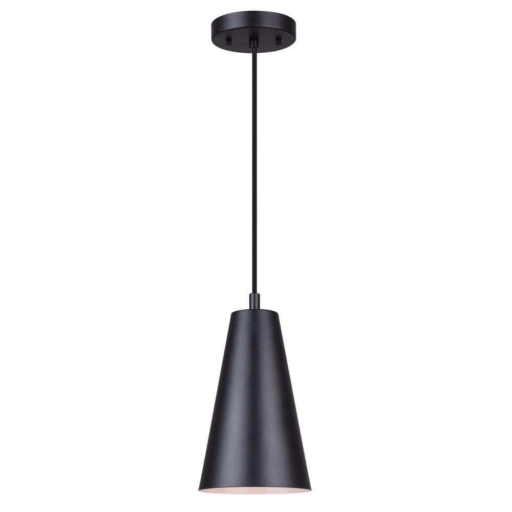 CANARM Orli 1-Light Matte Black Pendant Light with Metal Shade ...