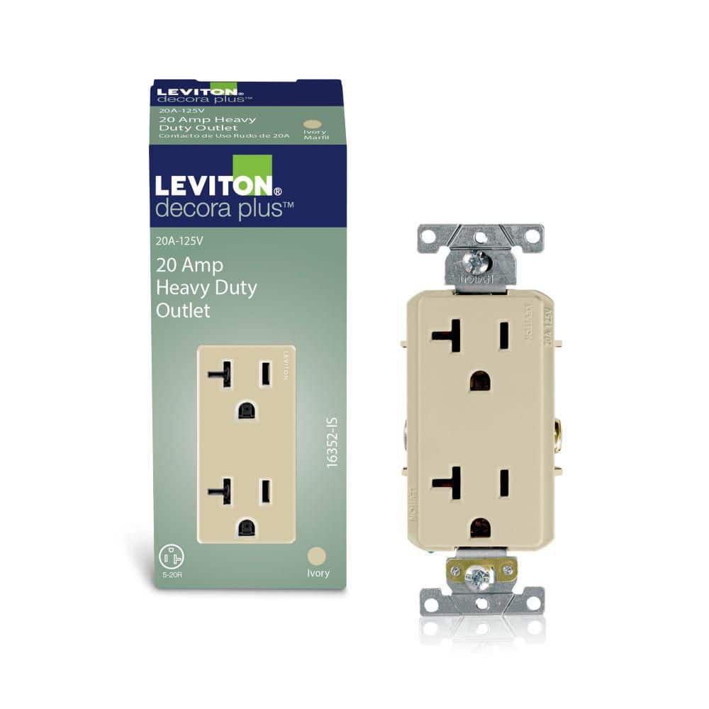 Leviton Decora Plus 20 Amp 125 V Industrial Grade Duplex Outlet ...