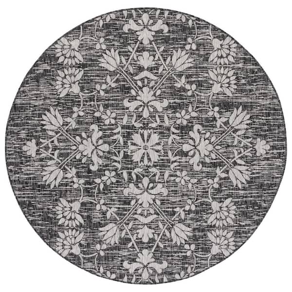 SAFAVIEH Courtyard Black/Light Gray 7 ft. x 7 ft. Antique Floral Indoor ...
