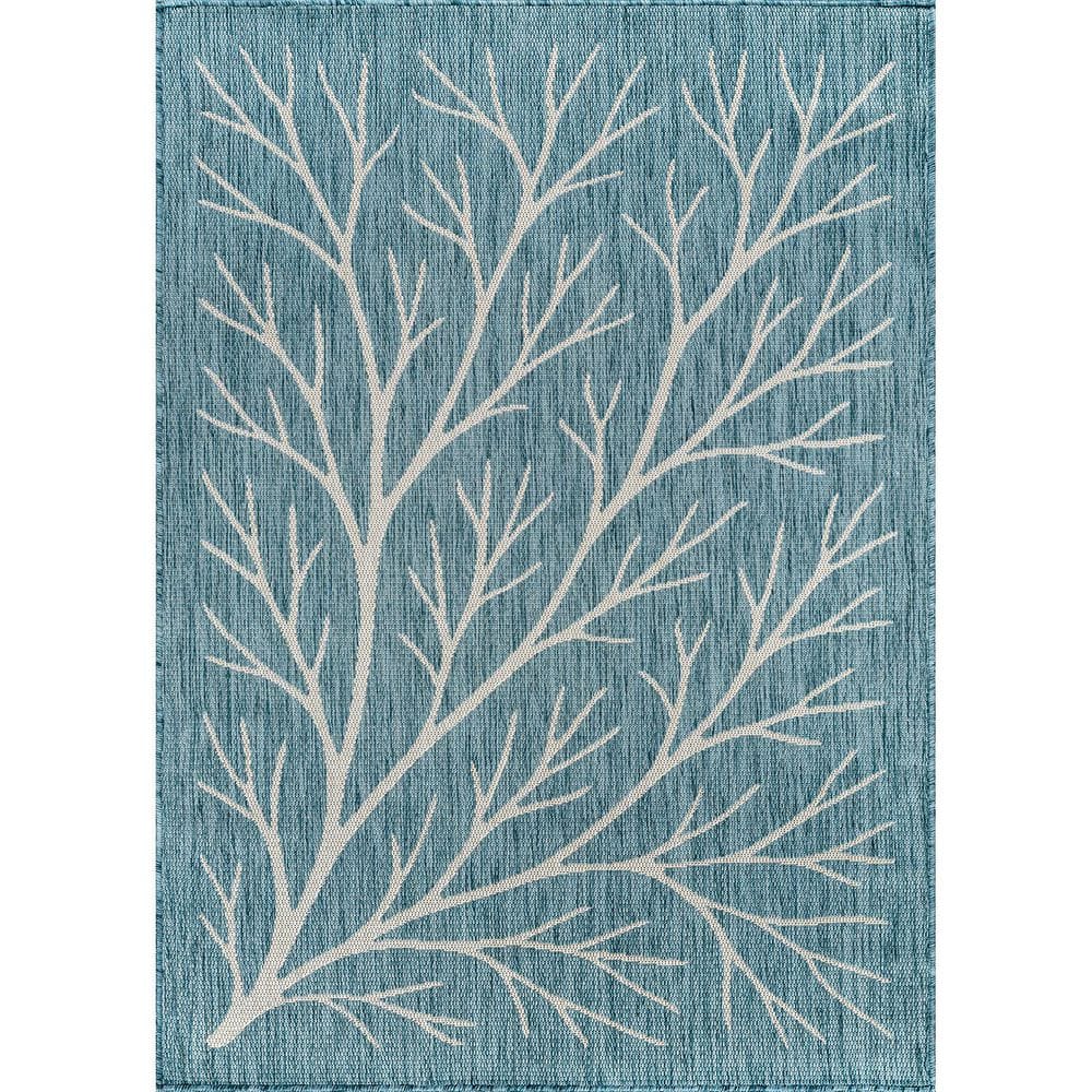 Beverly Rug Flora Aqua 6 ft. x 9 ft. Coral Branch Washable Indoor ...