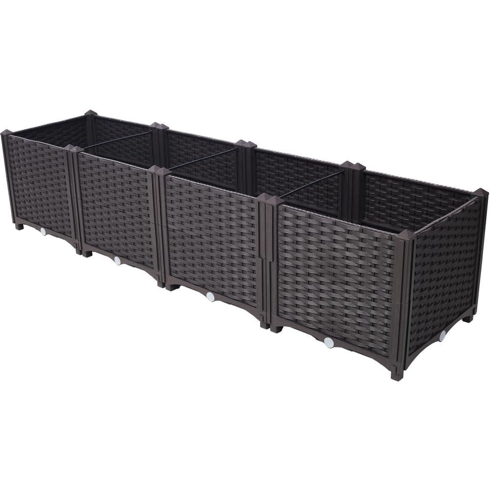 Zeus & Ruta 63 in. Brown Plastic Square Outdoor Raised Planter Boxe ...
