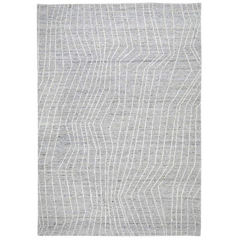 Benjara Veer 8 ft. x 10 ft. Blue, Ivory and Taupe Geometric Area Rug ...