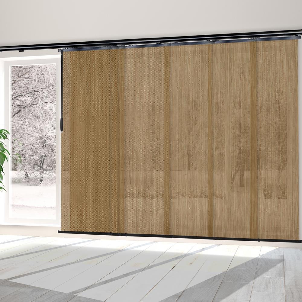 EMOH Wood 110 in. - 153 in. W x 94 in. L Adjustable 7-Panel in Black Single Rail Panel Track ...