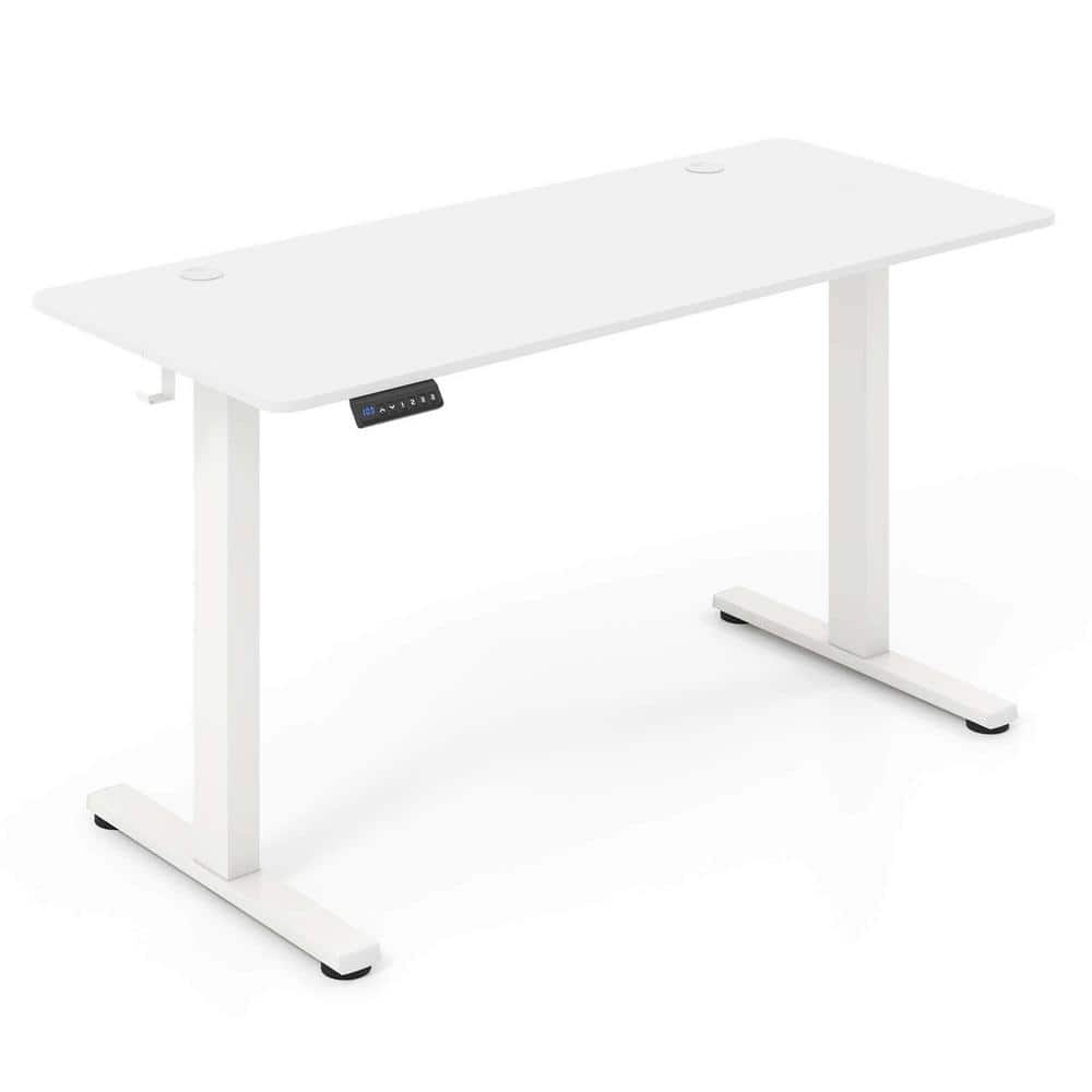 Costway 55 in. rectangular White Wood Electric Standing Desk with 3 ...