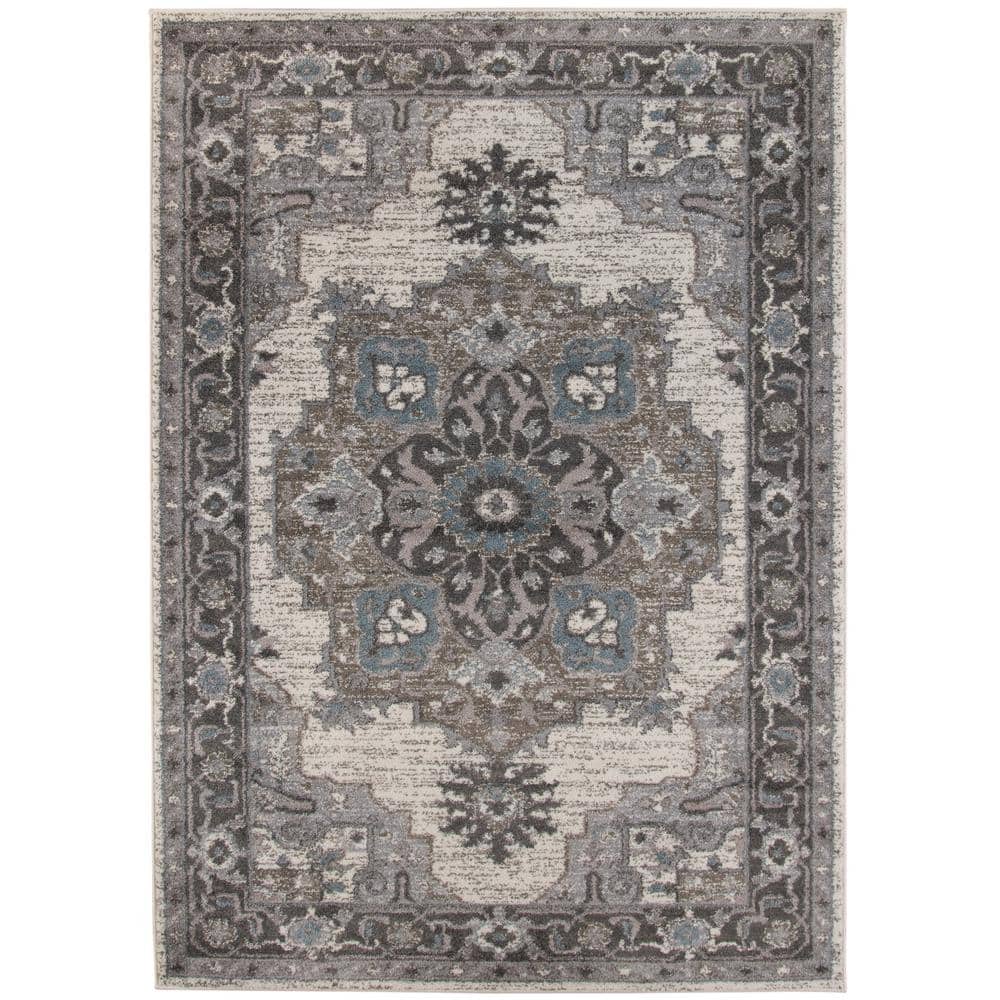 Amer Rugs Alexandria 8 x 10 Ivory/Stone Gray Medallion Pattern Area Rug ...