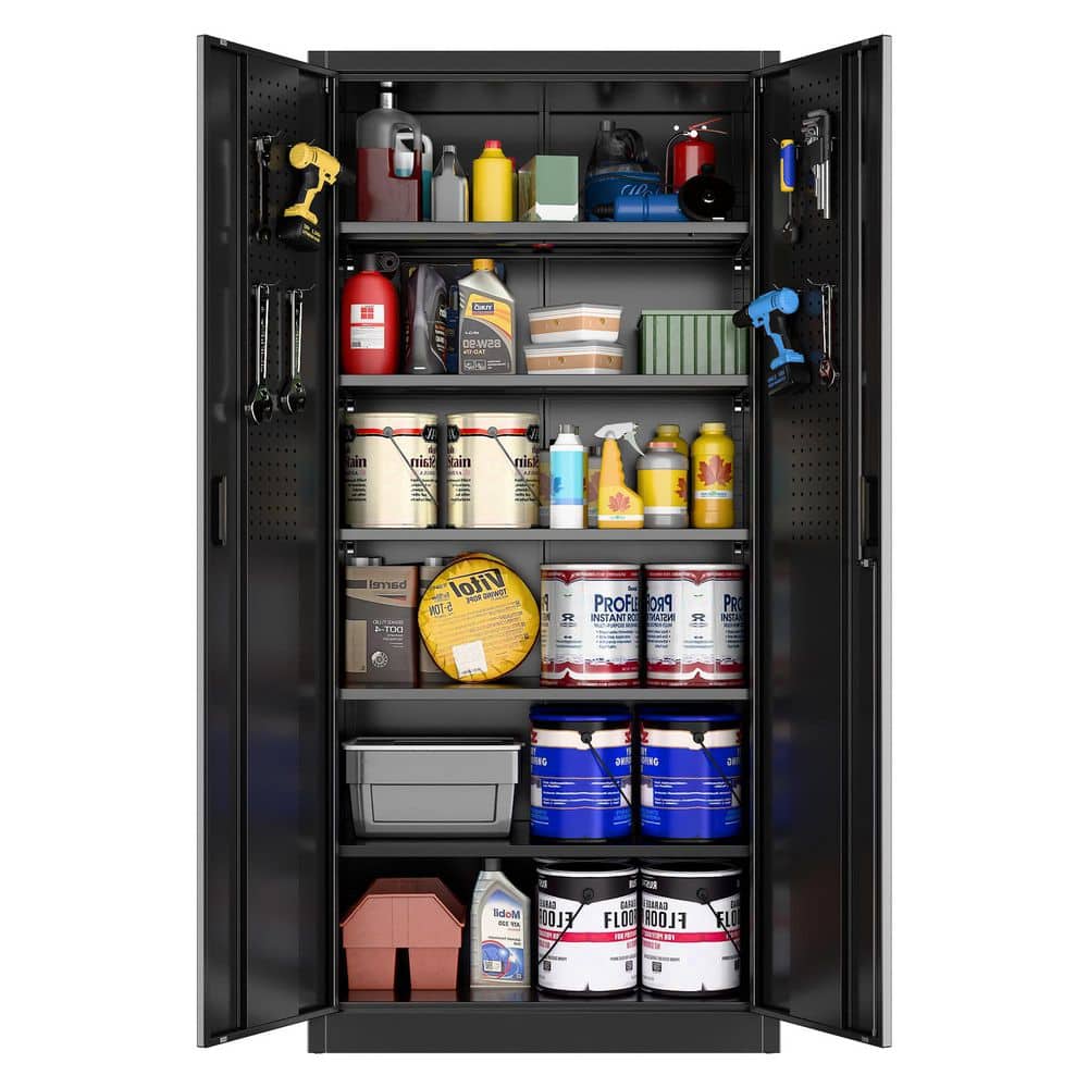 Hephastu 34 in. W x 71 in. H x 18 in. D Black Lockable Metal Storage ...