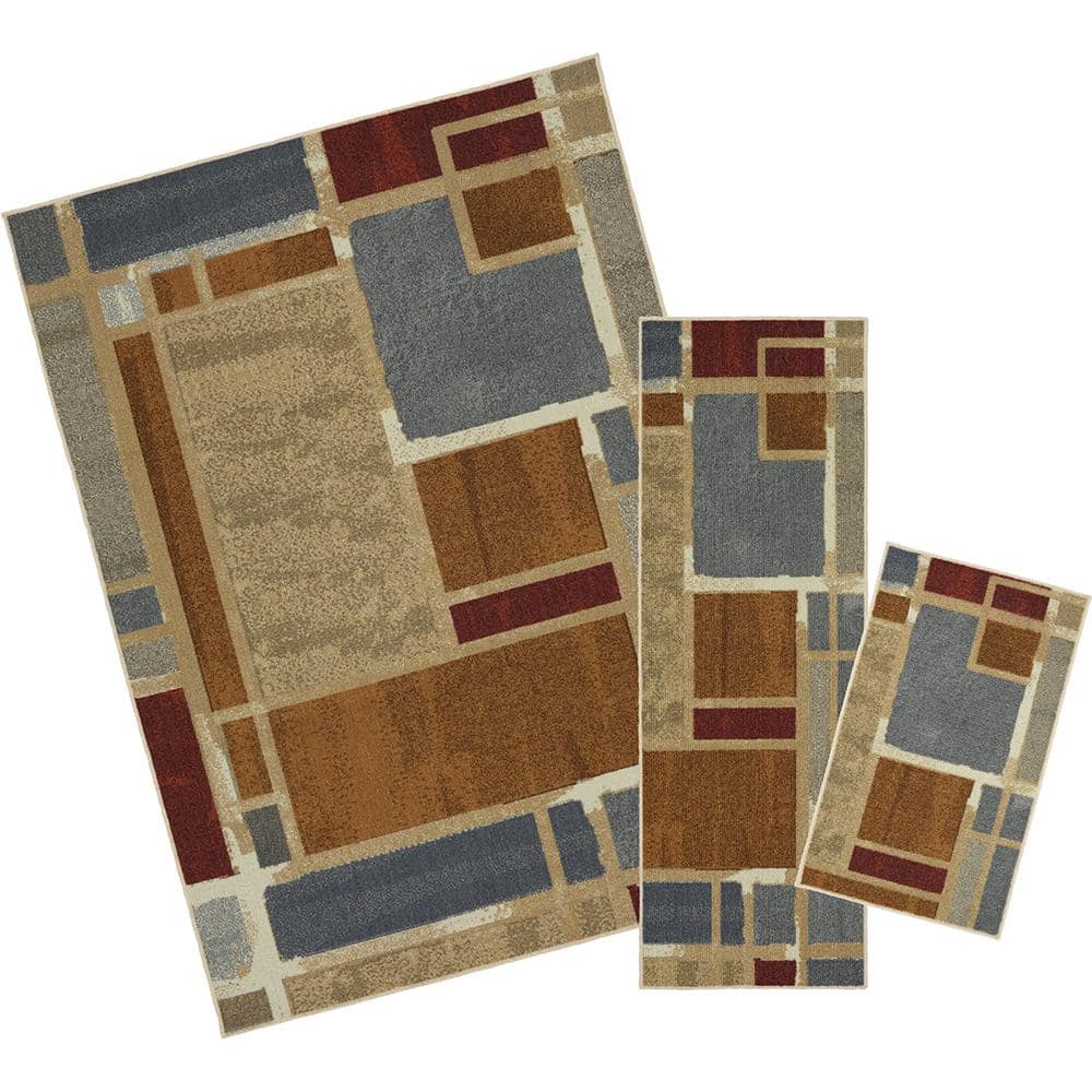 Mohawk Home Regnar Multi 5 ft. x 7 ft. Geometric Area Rug 3-Piece Set ...