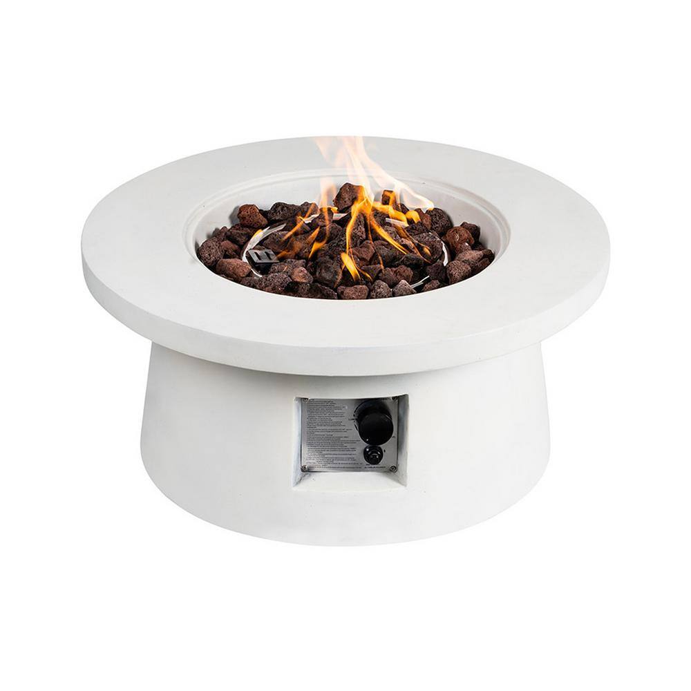 Uxie 30 in.X 14 in. Round Concrete Propane White Fire Pit GMI-TM19012-W ...