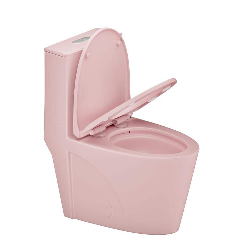 YSQCAR 1-Piece 1.1/1.6 GPF Powerful Dual Flush Elongated Toilet in Pink ...