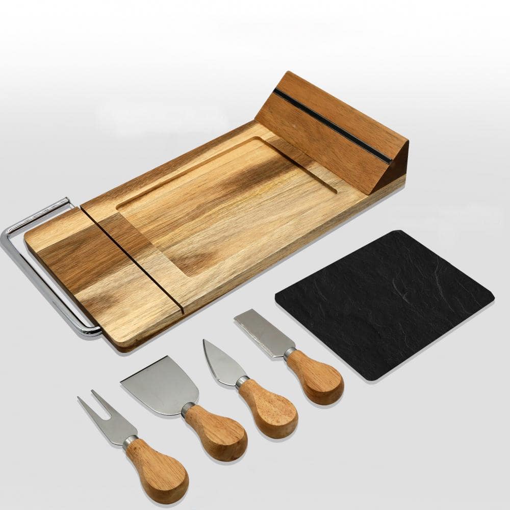 NutriChef Bamboo Food Serving And Food Slicer Platter Cheese Board ...