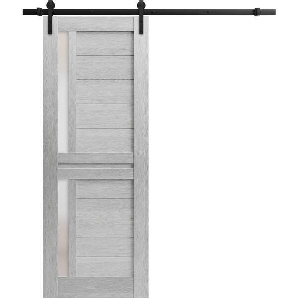 Sartodoors 36 in. x 84 in. 1 Panel Frosted Glass Light Grey Oak Solid ...