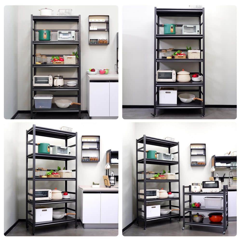 OLUMAT 72 in. H 5-Tier Black Heavy-Duty Metal Pantry Organizer with ...