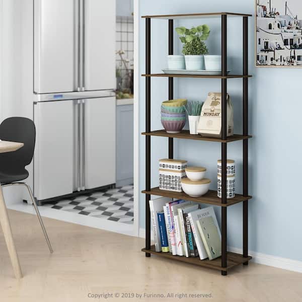 Furinno 57.4 in. Tall Walnut/Brown Wood 5-Shelves Etagere Bookcases ...