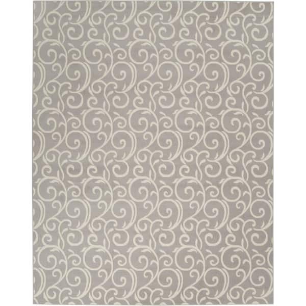 Nourison Grafix Grey Abstract Vines Botanical 8 ft. x 10 ft. Area Rug ...