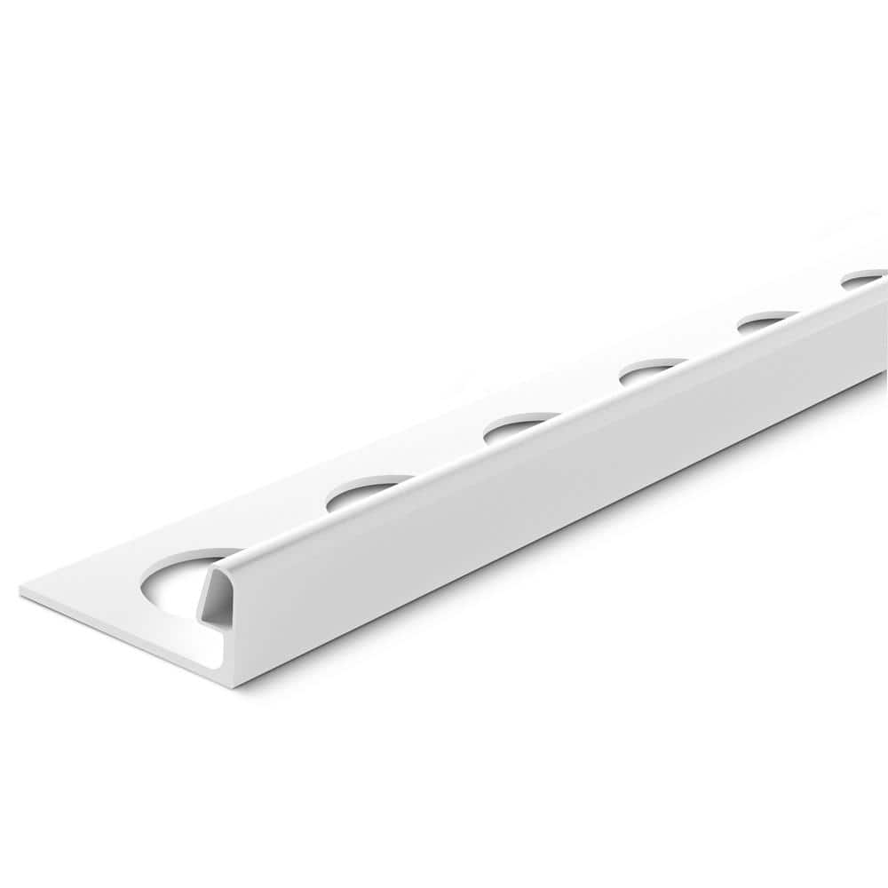 TrimMaster White 3/8 in. x 98 1/2 in. PVC L-Shaped Tile Edging Trim ...