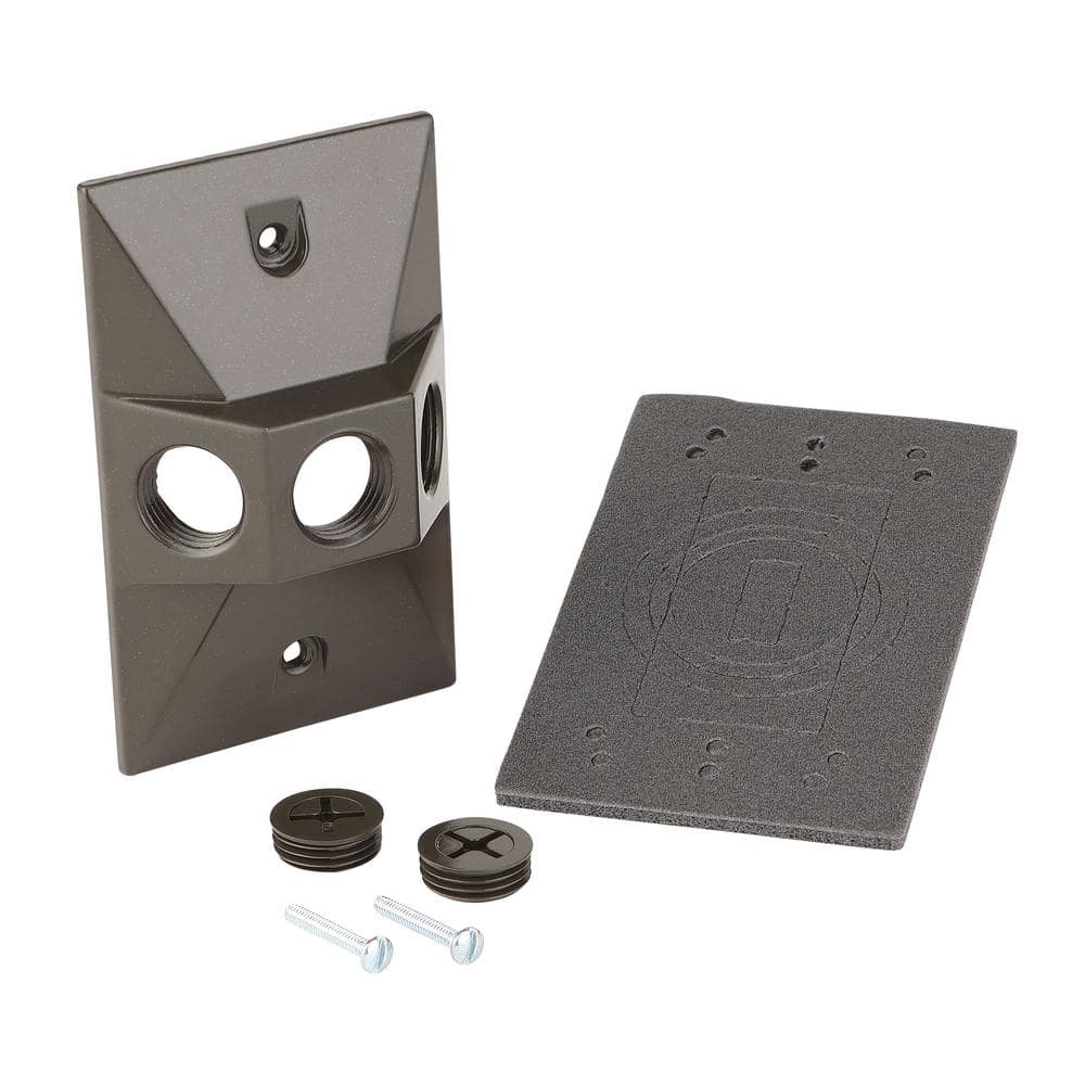 Commercial Electric 1-Gang Metallic Weatherproof Cover with (3) 1/2 in ...