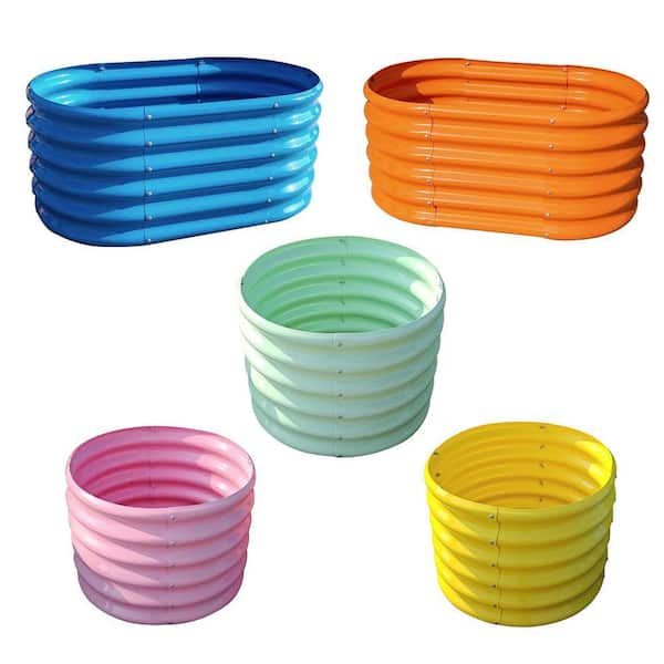 Zeus & Ruta 24 in. Multi-Colored Oval Round Metal Raised Garden Beds ...