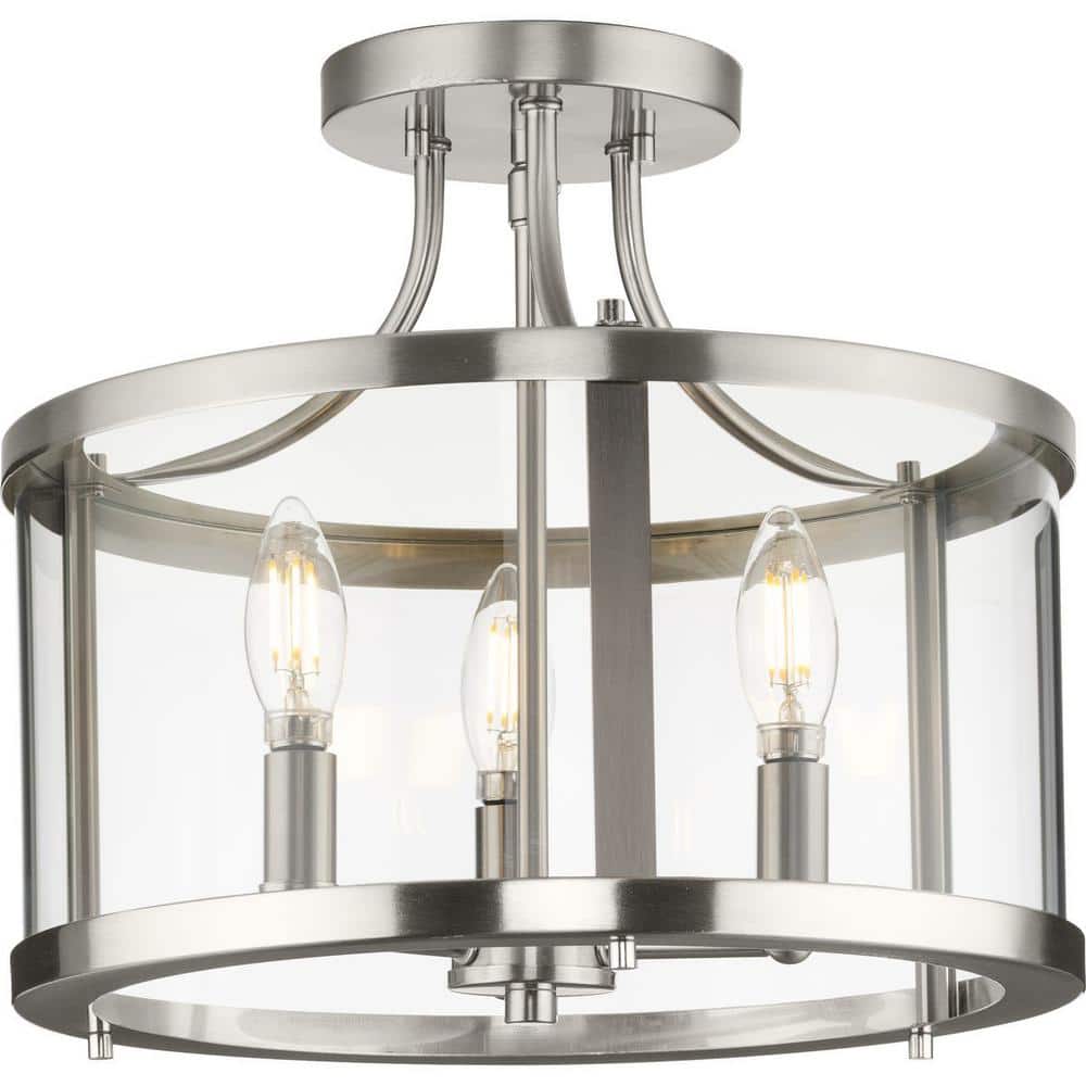 Progress Lighting Gilliam 13 in. 3-Light Brushed Nickel Semi-Flush ...