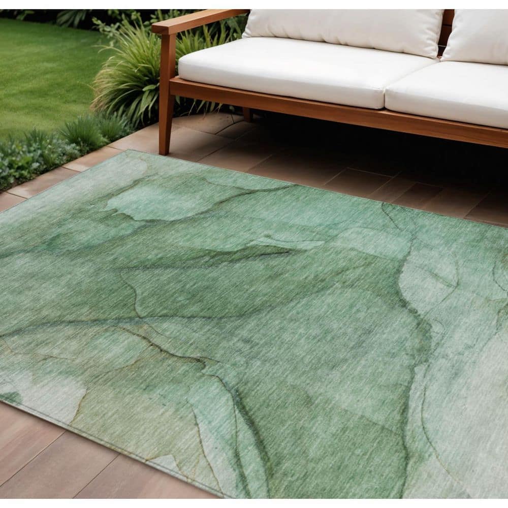 HomeRoots Green, Sage 9 ft. x 12 ft. Woven Abstract Polyester Rectangle ...