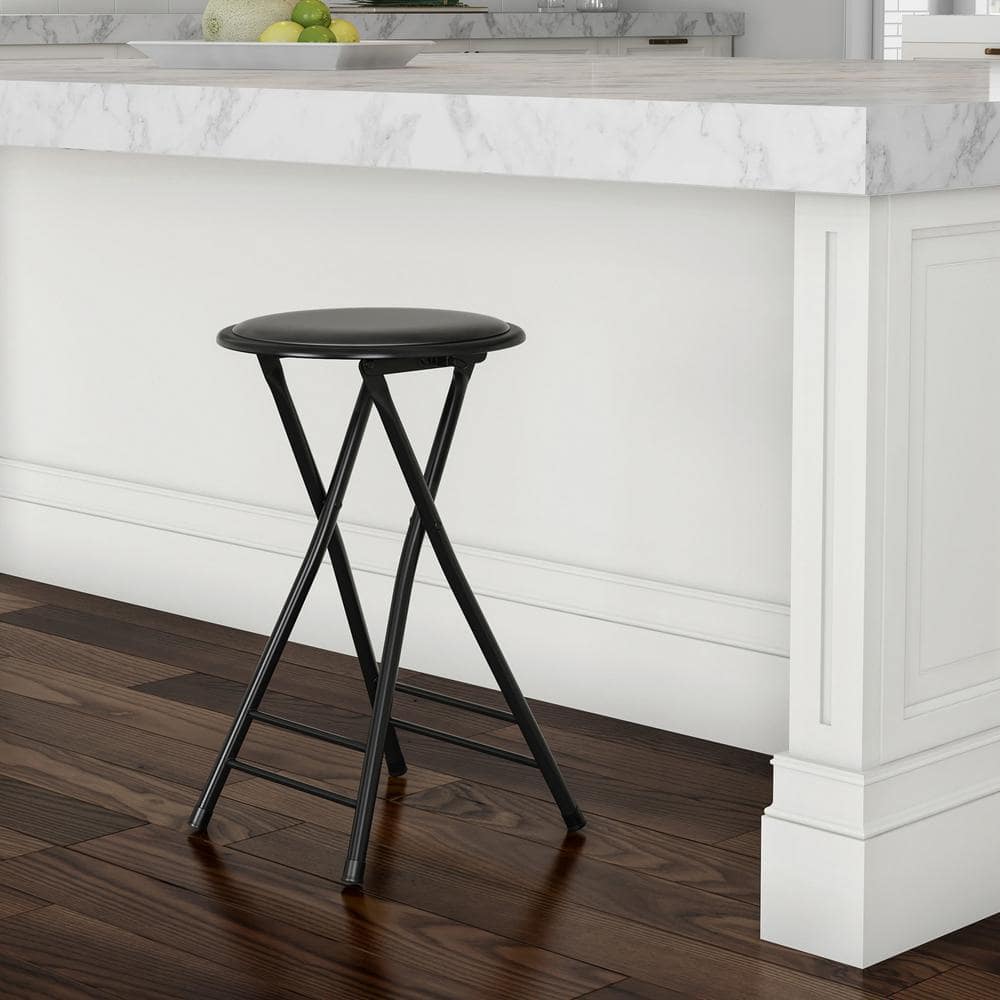 Lavish Home 24 in. H Black Round Metal Folding Stool with Padded Seat ...