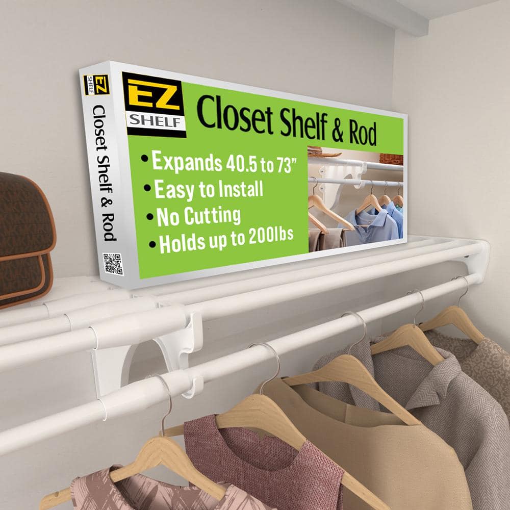 EZ Shelf Expandable DIY Closet Shelf and Rod 40.5 in.-73 in. W, White ...