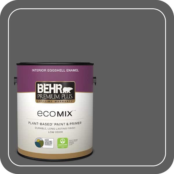 BEHR PREMIUM PLUS 1 gal. #N520-6 Asphalt Gray Eggshell Enamel EcoMix ...