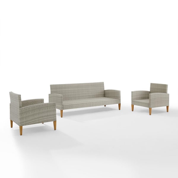 CROSLEY FURNITURE Capella 3 Piece Wicker Patio Conversation Set with Gray Cushions KO70193GY AC