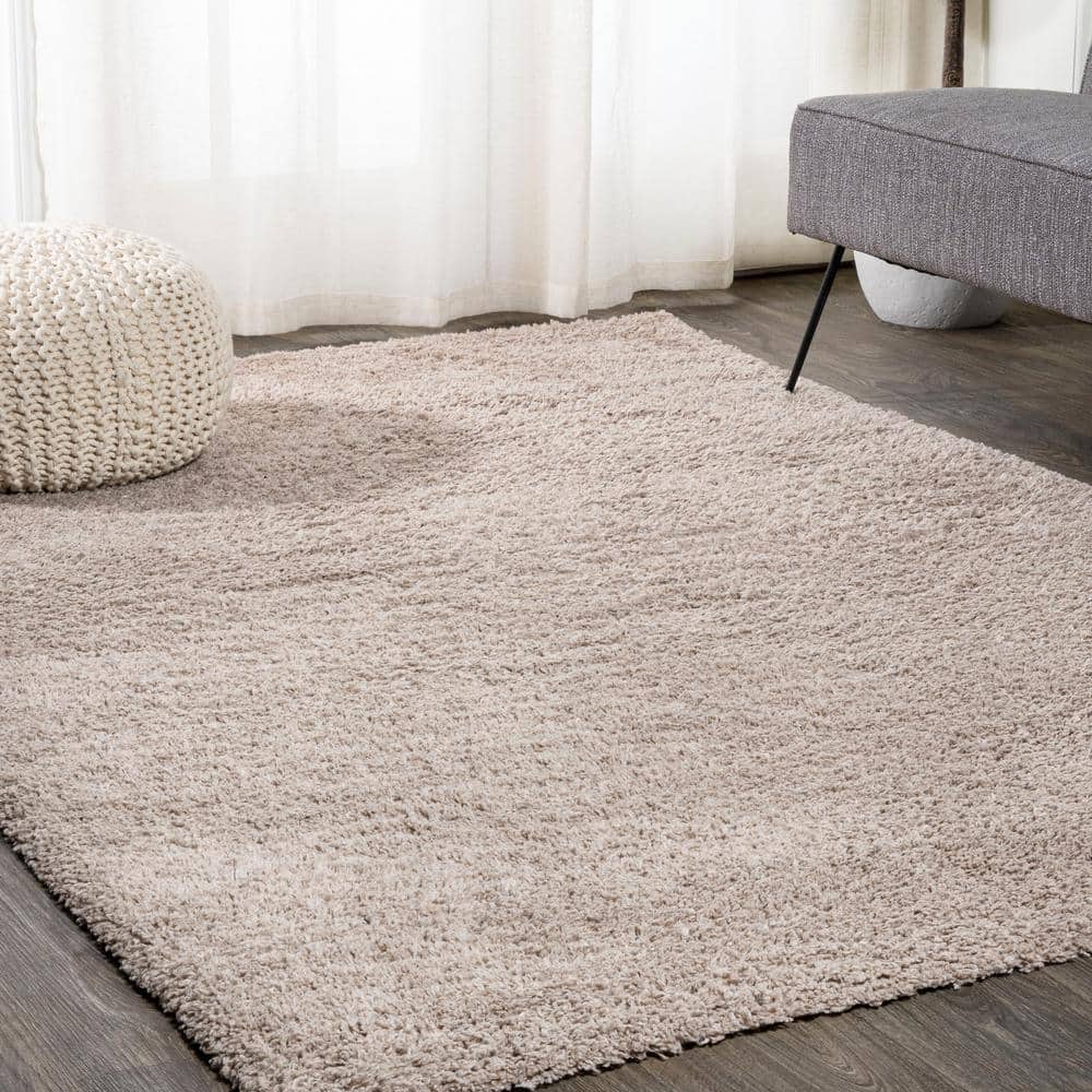 JONATHAN Y Groovy Solid Shag Light Beige 5 ft. x 8 ft. Area Rug CLD100D ...