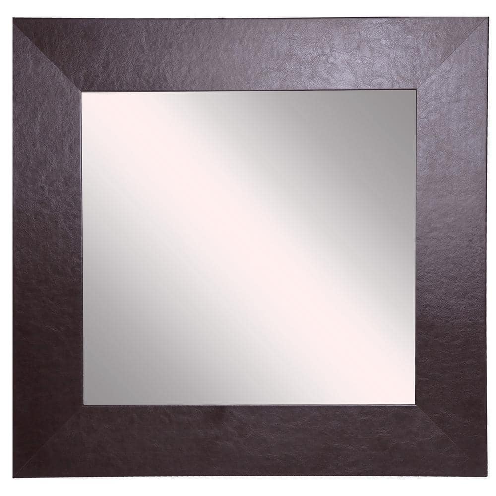 27 in. W x 27 in. H Framed Square Bathroom Vanity Mirror in Brown ...