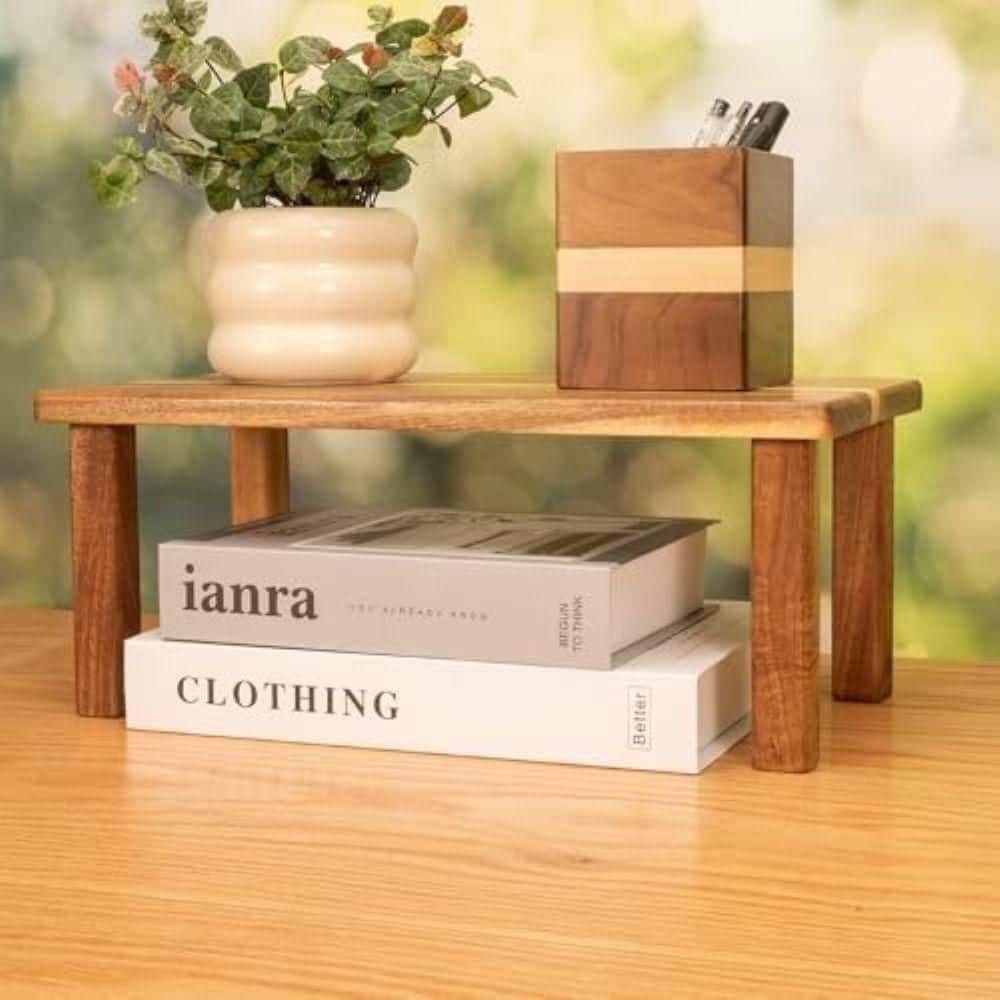Acacia Series 1-Shelf Natural Wood Grain Tabletop Space Saver Organizer ...