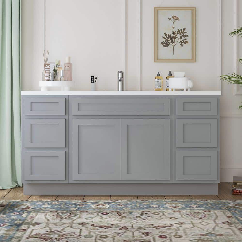 Vanity Art 60 in. W x 21 in. D x 32.5 in. H Bath Vanity Cabinet without Top in Gray VA4015-3G+15 ...