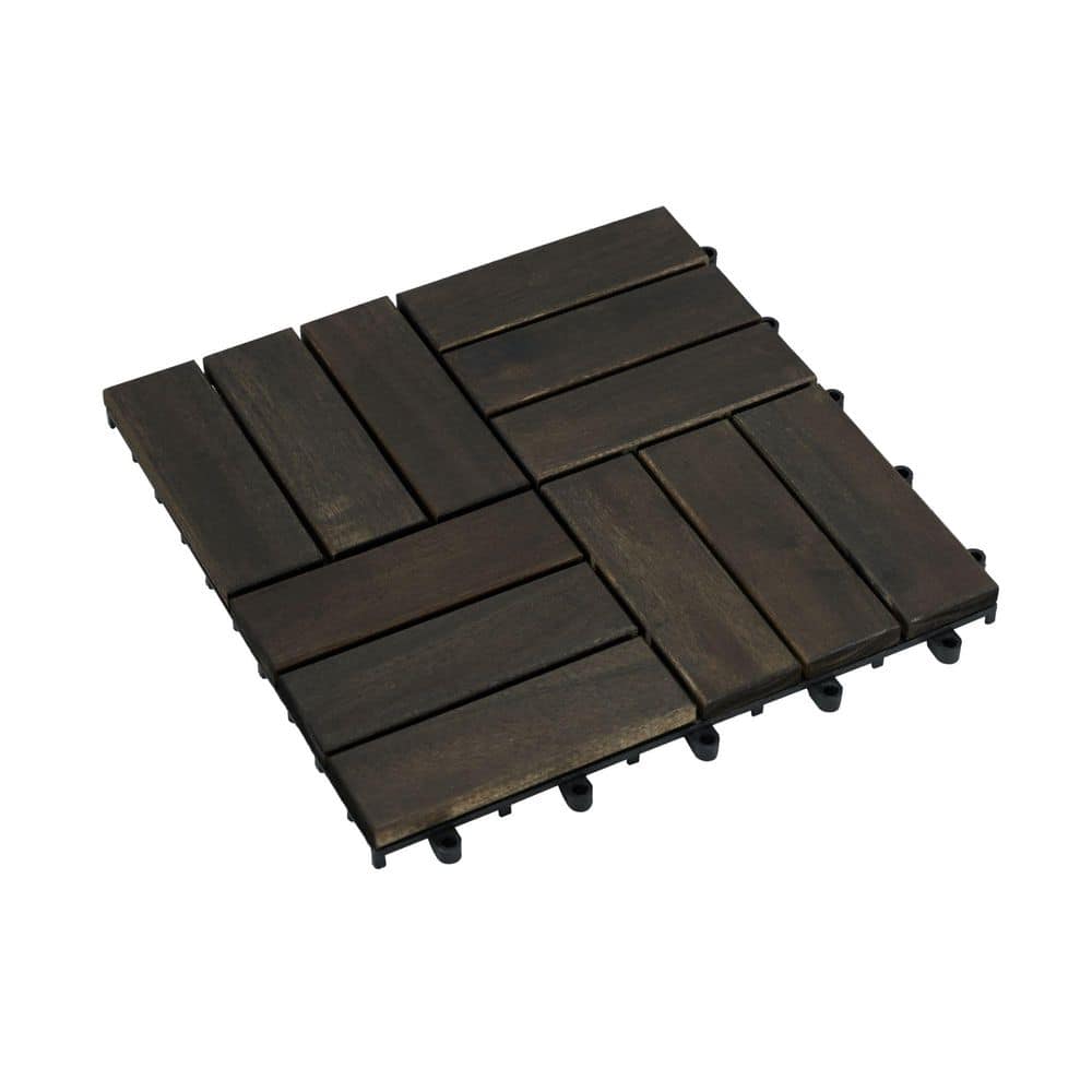 1 ft. x 1 ft. Acacia Wood Interlocking Deck Tiles Checker Pattern Dark Brown Square Acacia ...