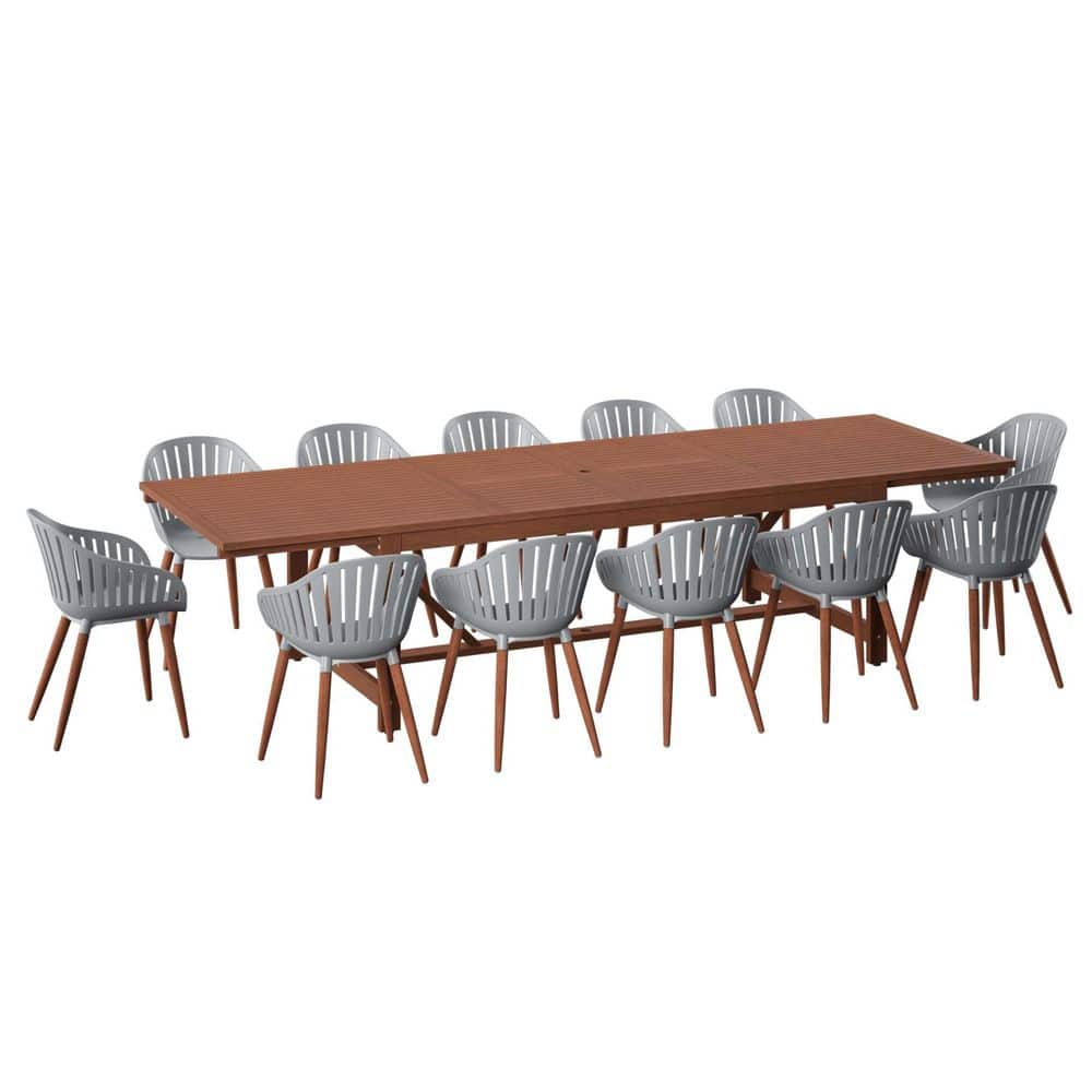 Amazonia Vina 13-Piece Dark Finish Wood Outdoor Rectangular Extendable ...