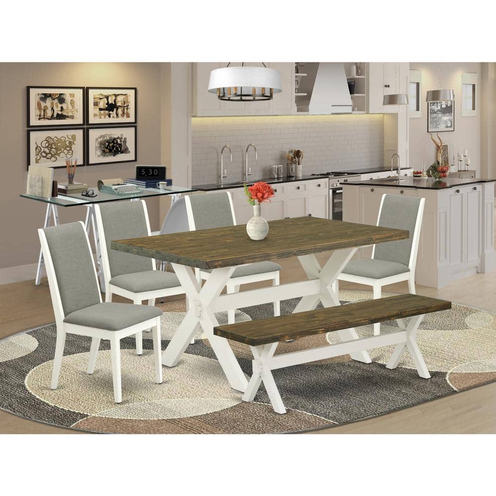 East West Furniture 6-Piece Rectangle Distressed Jacobean Finish Solid ...