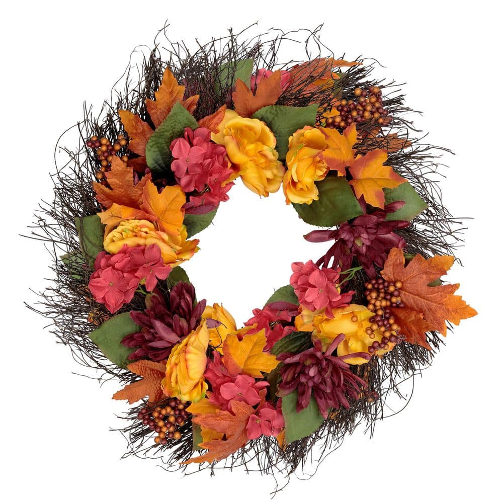 Northlight 24 in. Autumn Harvest Peony Mum & Feather Artificial ...