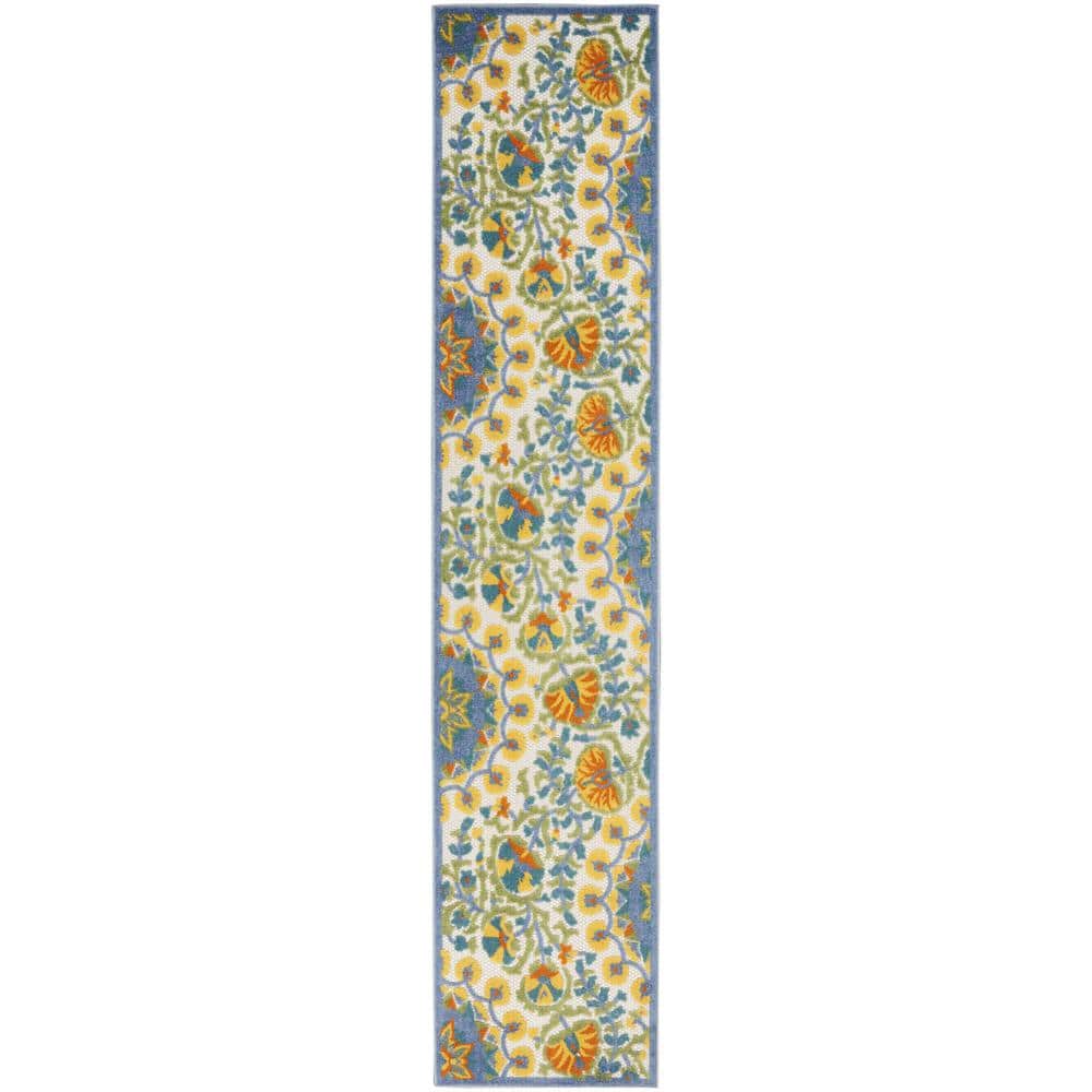 HomeRoots Charlie 2 X 12 ft. Blue Yellow and White Floral Indoor ...