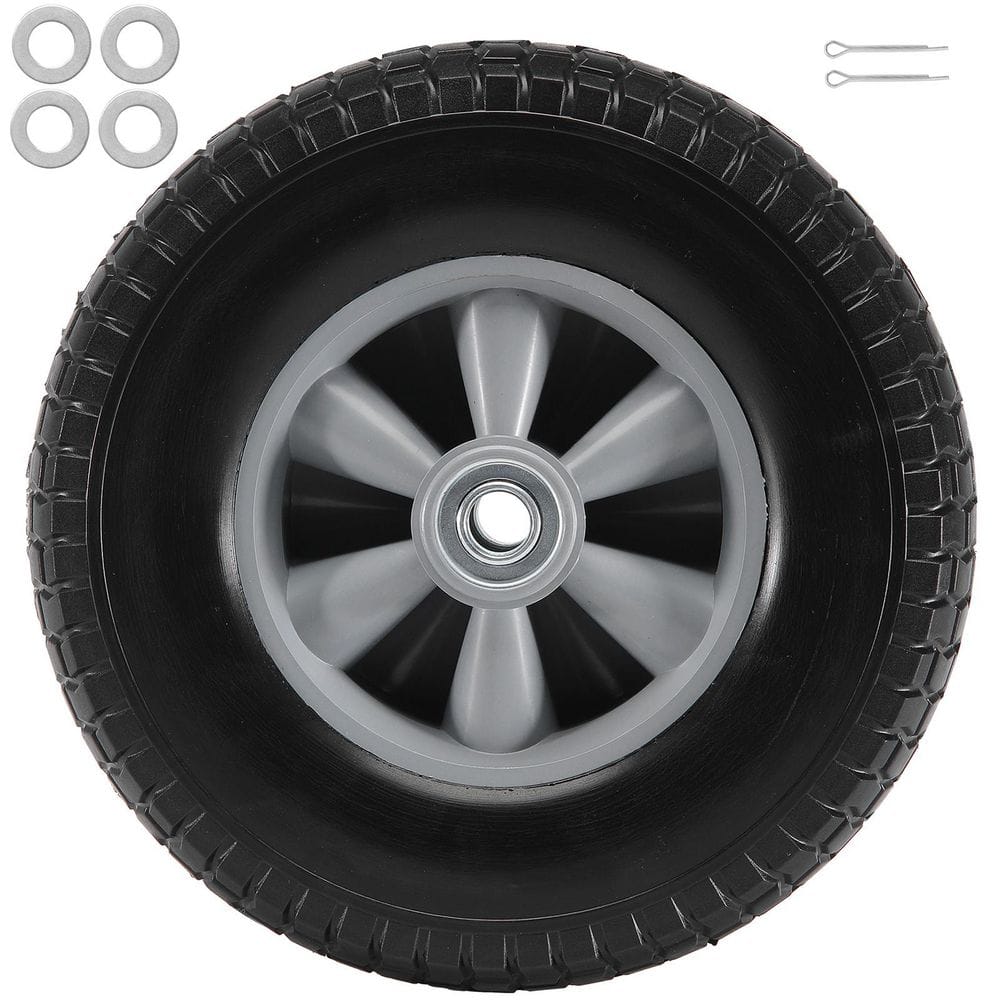 SKYSHALO Solid PU Run-Flat Tire Wheel, 10 in. 2-Pack, 180 lbs. Dynamic Load, 220 lbs. Static ...