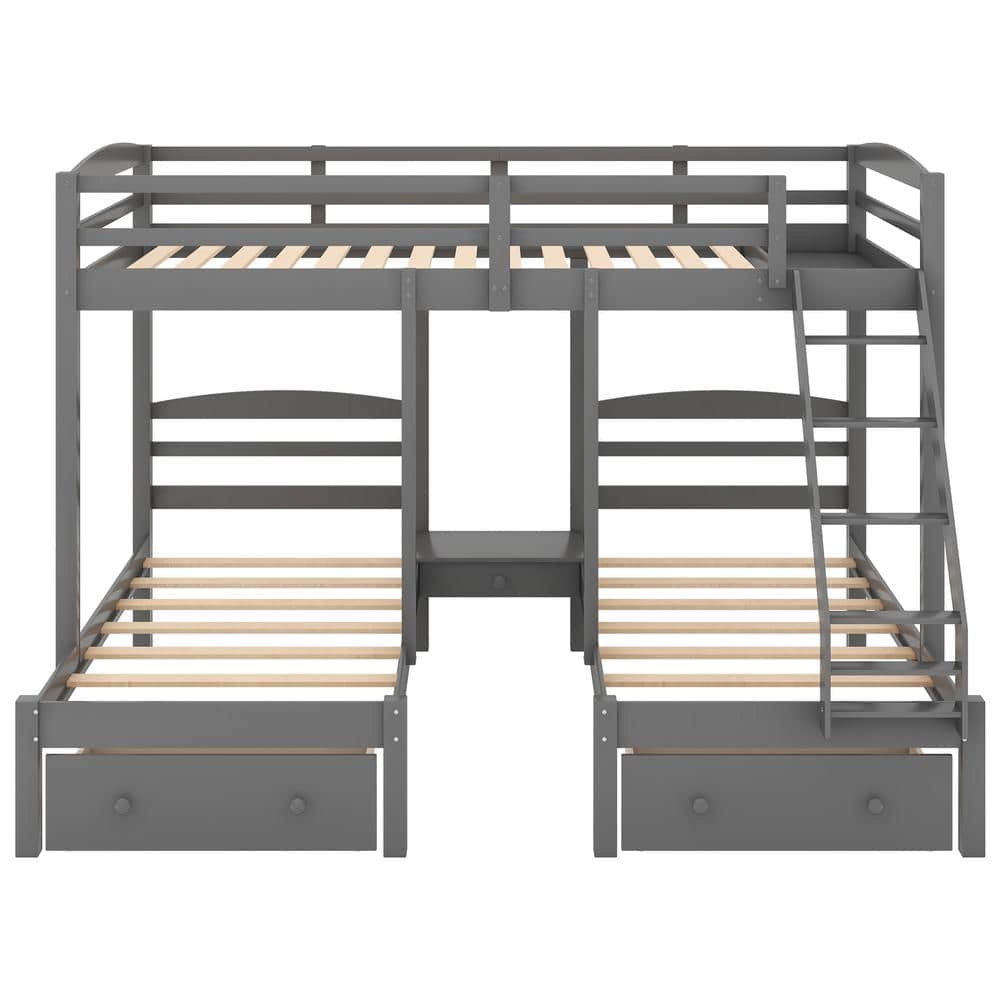 URTR Modern Gray Full over Twin & Twin Size Bunk Bed, Triple Bunk Bed ...
