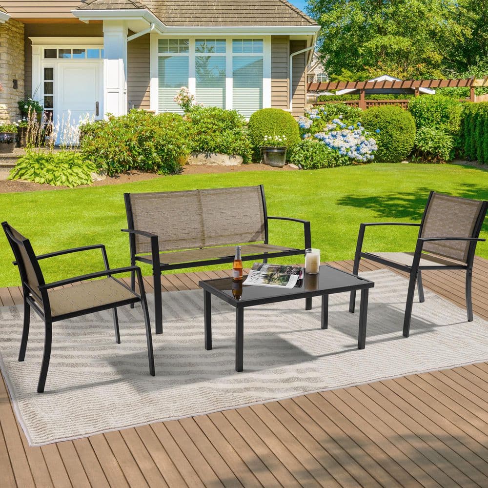 Sonkuki 4-Piece All-Weather Rust-Resistant Metal and Textilene Patio ...