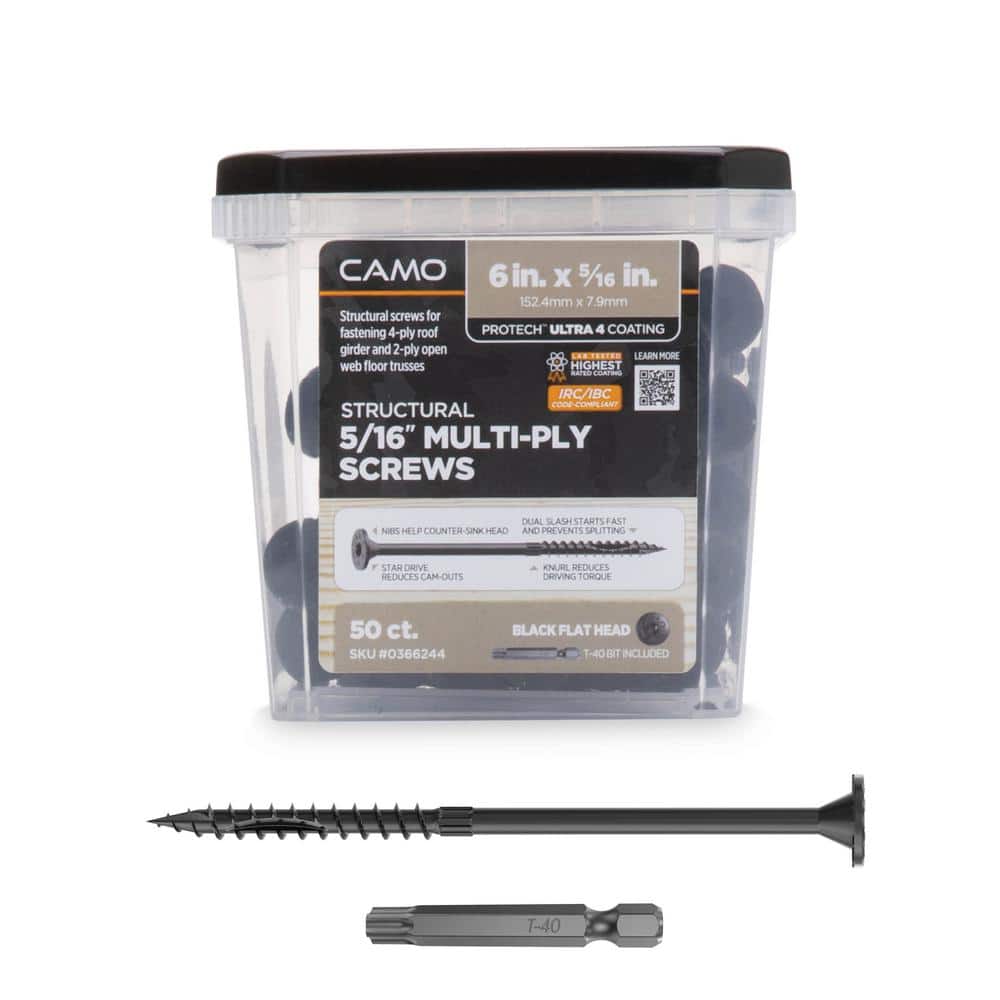 CAMO 5/16 in. x 6 in. Star Drive Flat Head Multi-Purpose + Multi-Ply ...