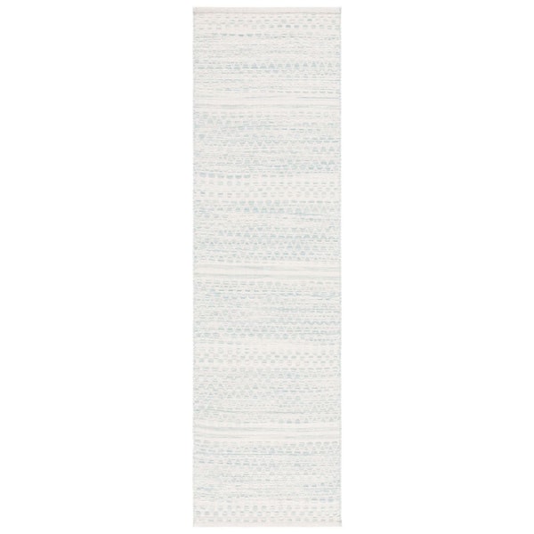 SAFAVIEH Kilim 2 ft. x 8 ft. Ivory/Light Blue Chevron Striped Runner ...