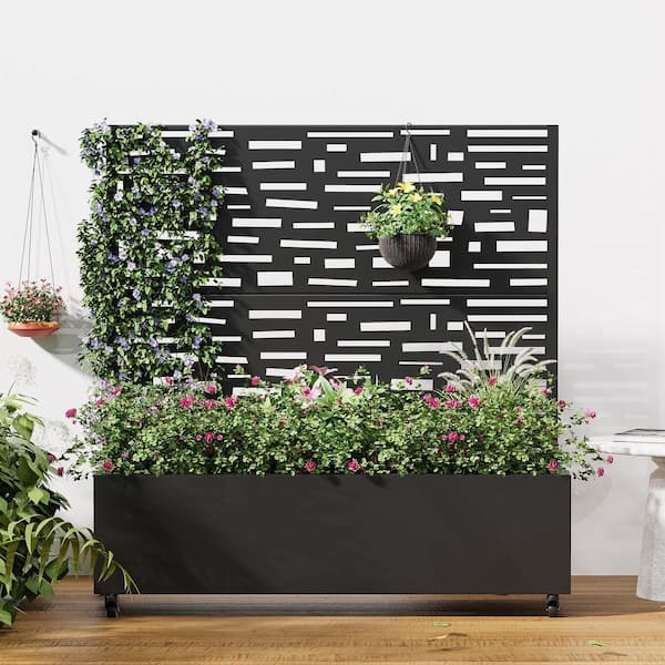 Lirago 47 in. x 47 in. Black Outdoor Metal Privacy Screen Raised ...