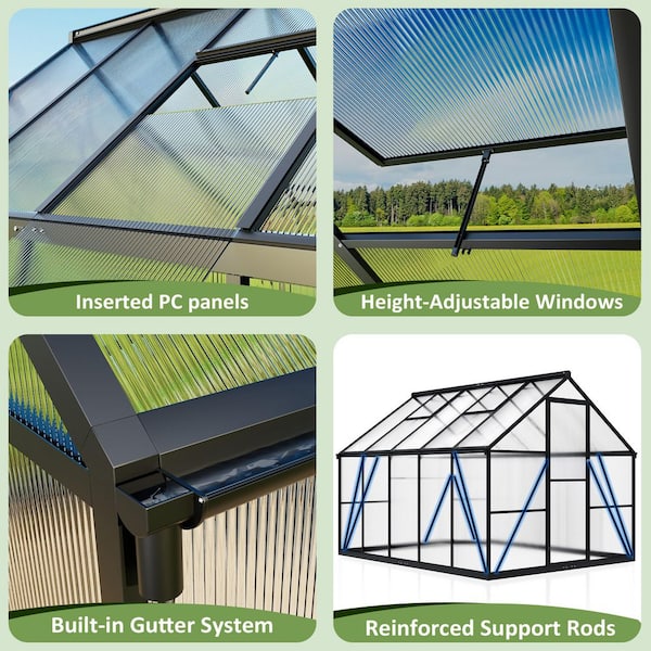 AirWire 8 ft. W x 10 ft. D Black polycarbonate Greenhouse with roof ...