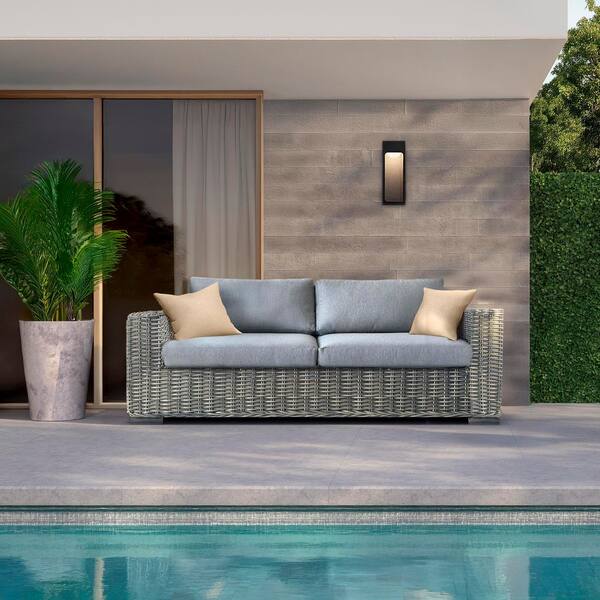 Kinger Home Larry Lava Gray Premier Rattan Wicker Outdoor Loveseat with ...