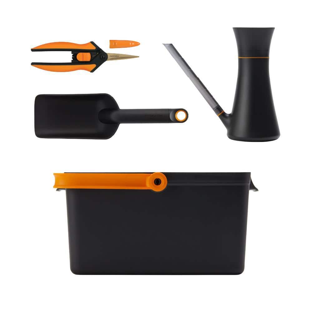 Fiskars Indoor Garden 4-Piece Garden Tool Set- Watering Can, Soil Scoop ...