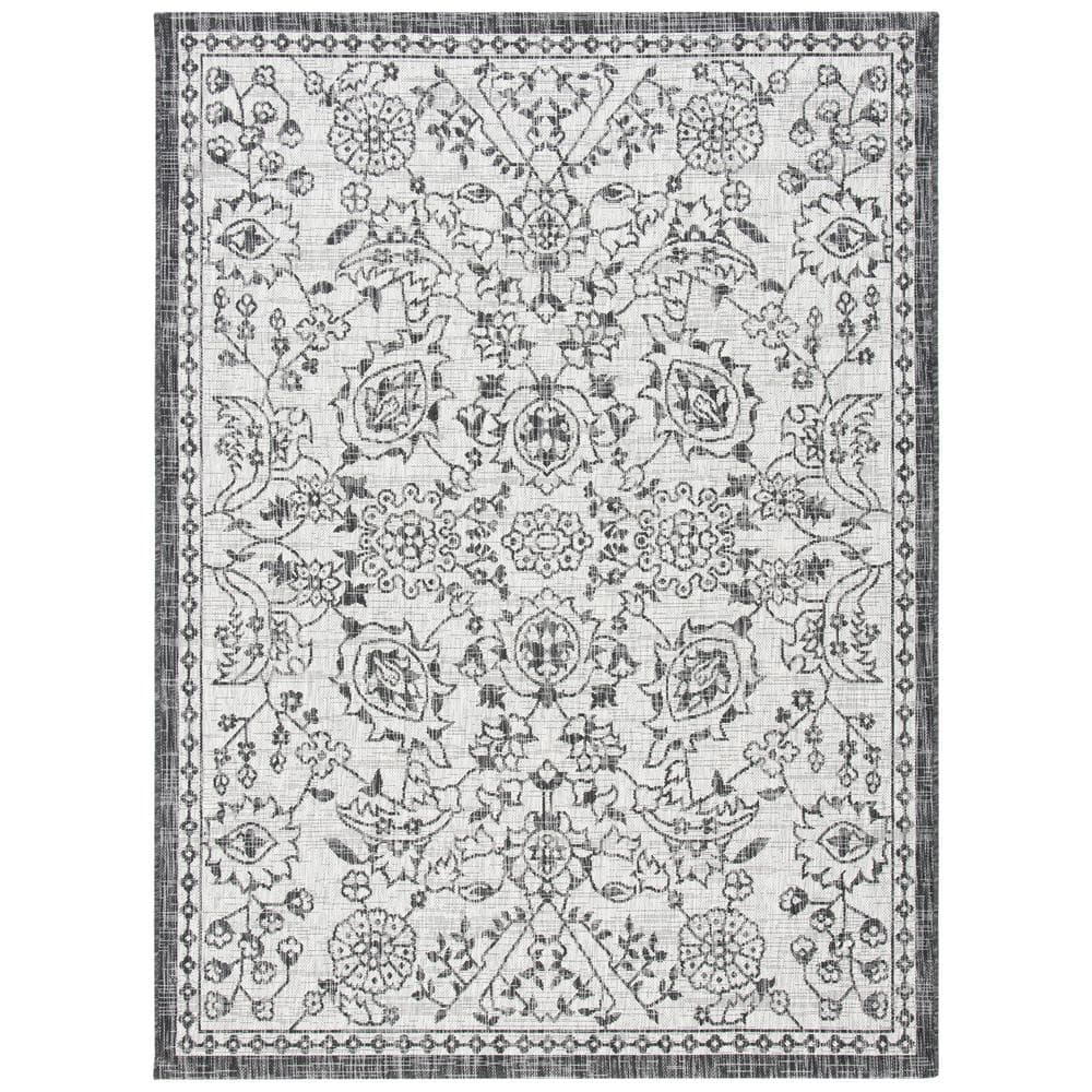SAFAVIEH Courtyard Gray/Black 5 ft. x 8 ft. Medallion Border Indoor ...