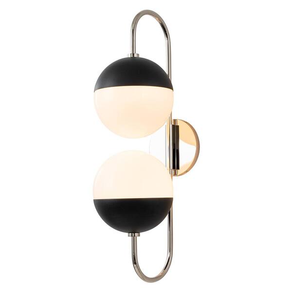 6.9 in. W 2-Light Polished Nickel Modern Globe Armed Sconce Wall Sconce with Glass Shade PTR ...