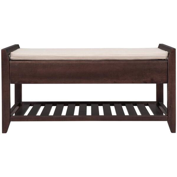 Qualler Espresso Multipurpose Entryway Storage Bench with Cushion and ...