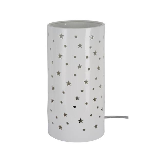 Alsy 10 in. White Indoor Ceramic Up-Light with White Cut Out Pattern ...