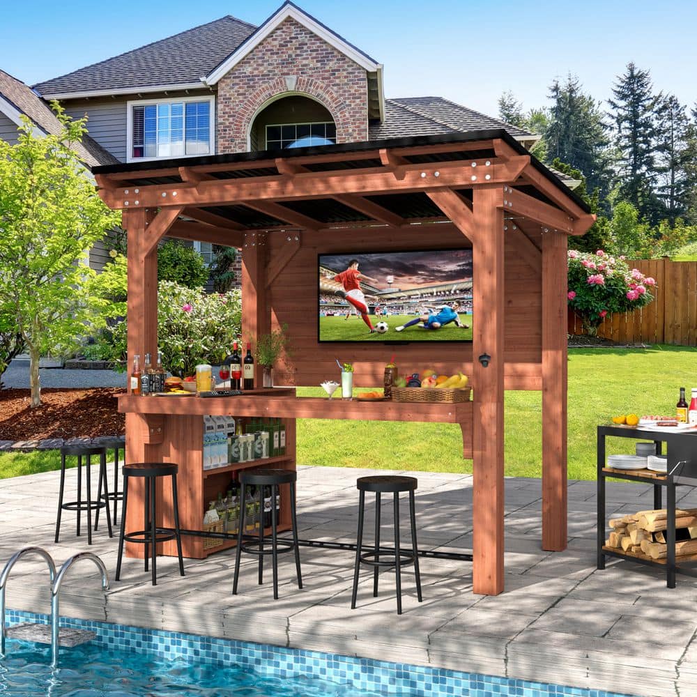 Reviews for VEIKOUS 8.5 ft. x 6 ft. Cedar Wood Outdoor Bar Gazebo ...